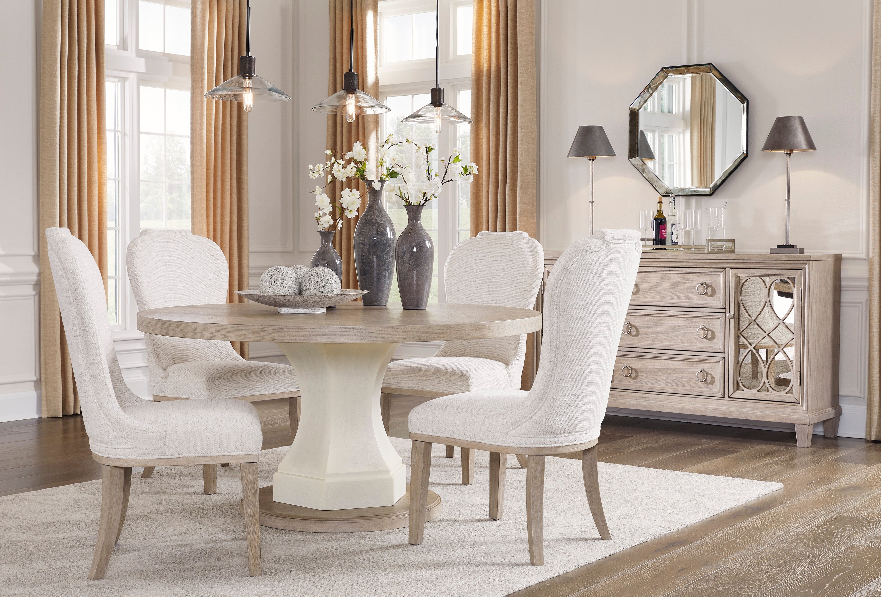Jorlaina Round Dining Table 4 Chairs – ALRugaib Furniture BH